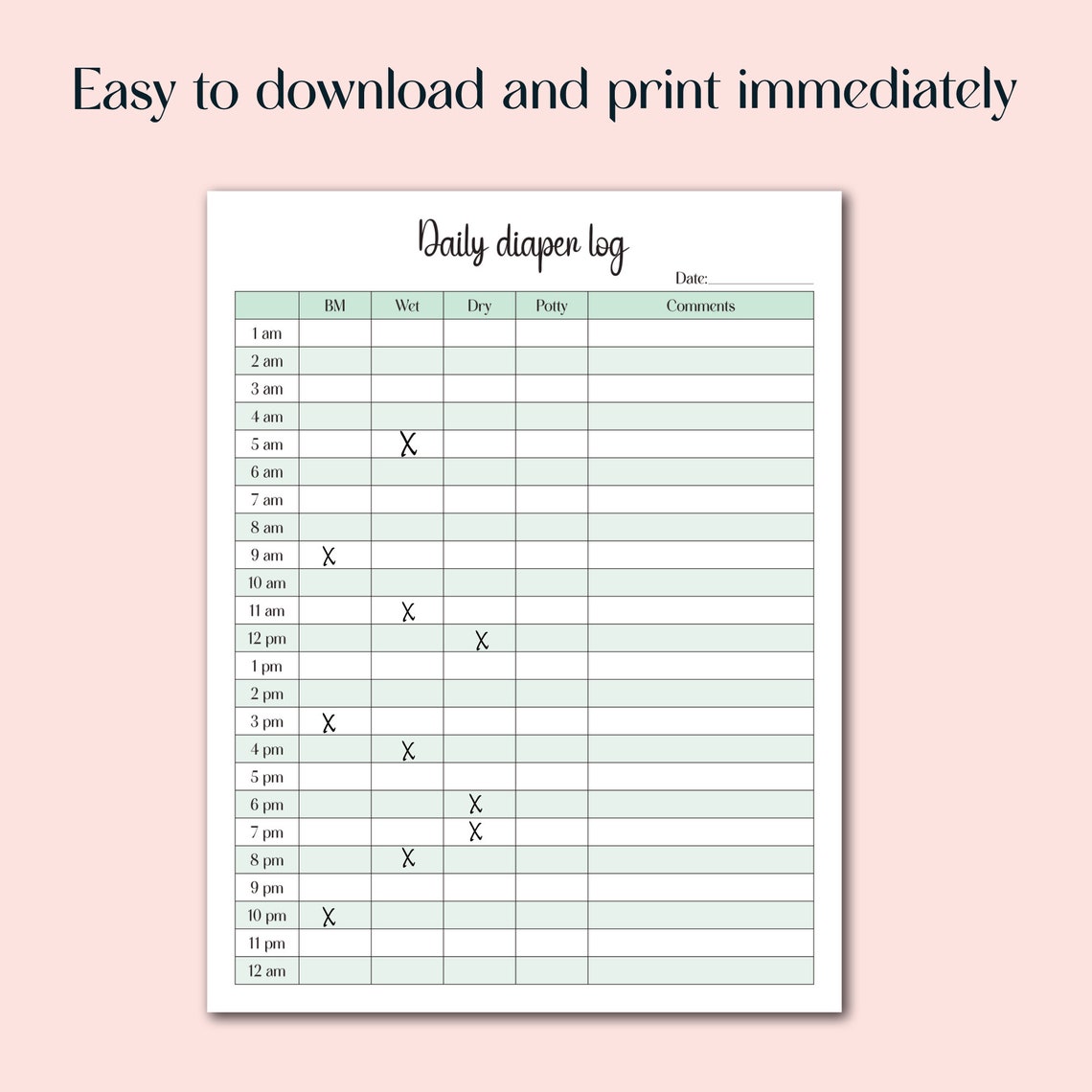 Diaper Log Printable: Daily Changing Tracker & Infant Changing Chart in ...