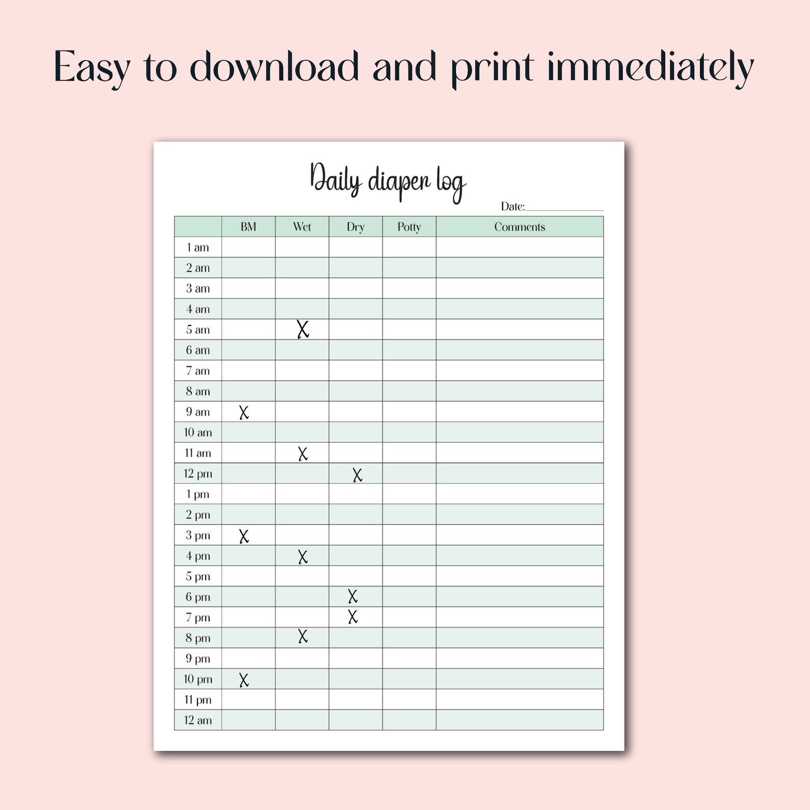 Diaper Log Printable: Daily Changing Tracker & Infant Changing Chart in ...