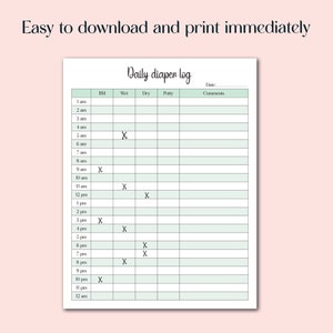 Diaper Log Printable: Daily Changing Tracker & Infant Changing Chart in ...