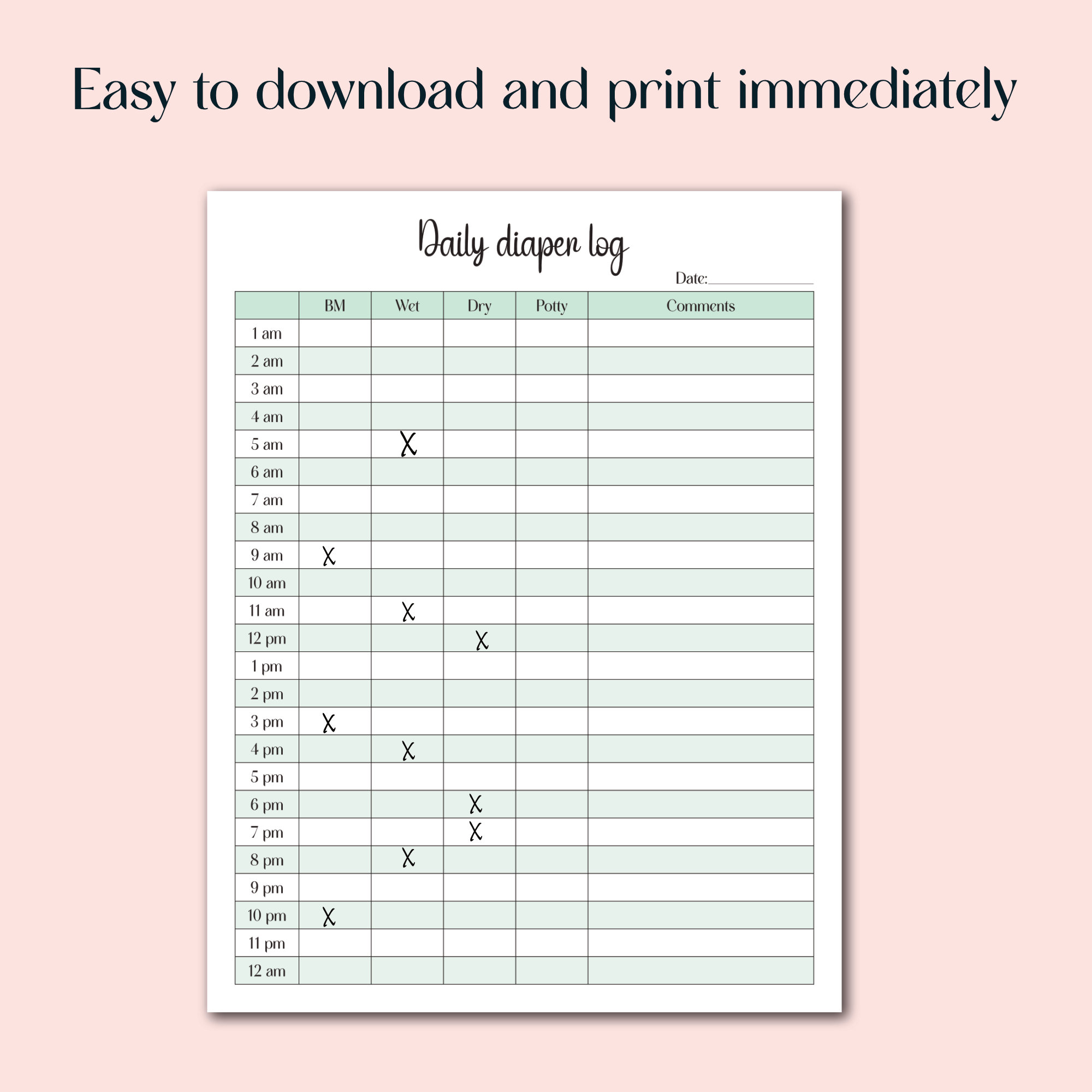 Diaper Log Printable: Daily Changing Tracker & Infant Changing Chart in ...