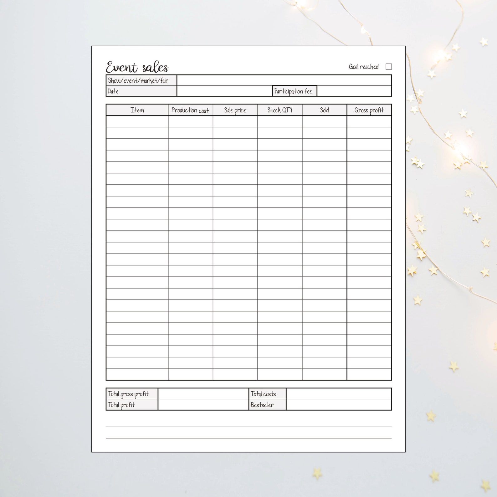 Craft Fair Sales Event Log, Printable, Sales Event Tracker, Craft Fair ...