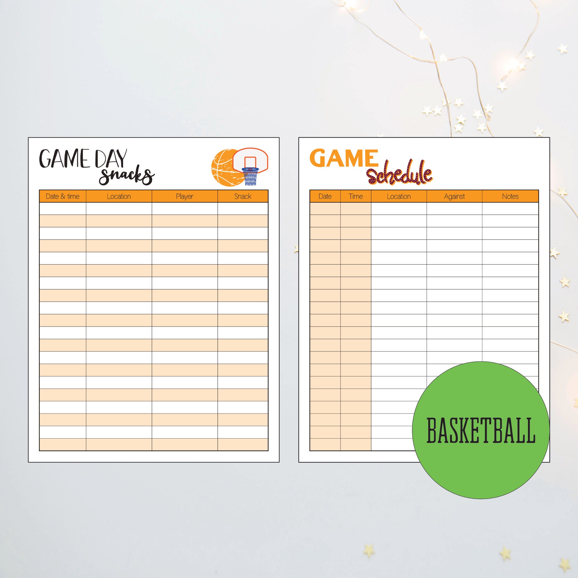 Game Day Snack Schedule Template