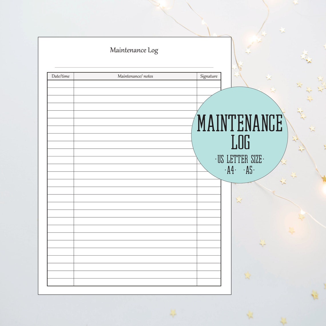 Maintenance Log, Printable, Track Maintenance and Repairs, Maintenance ...