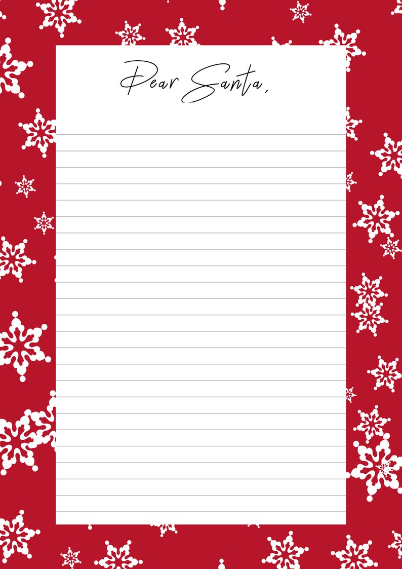 Dear Santa Letter, Christmas Wish List for Adults and Children, Holiday ...