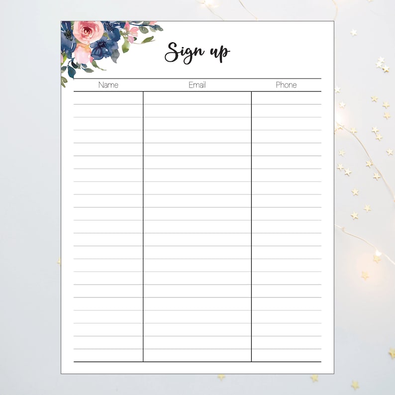 Sign up Sheet, Sign up Template, Email List, Printable Sign up Sheet ...