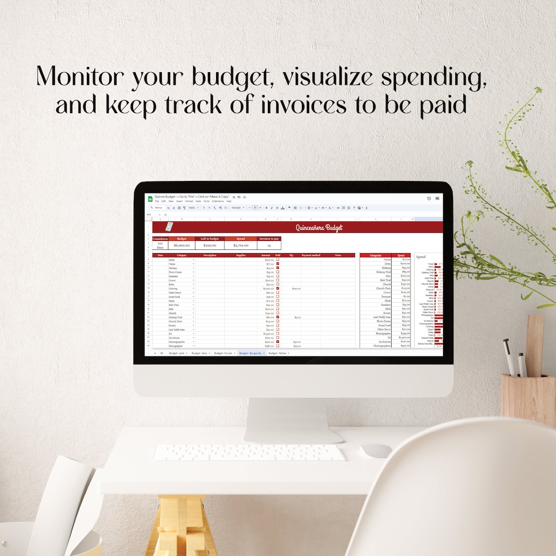 Quinceañera Budget Planner, Editable in Google Sheets, Quince Budgeting ...