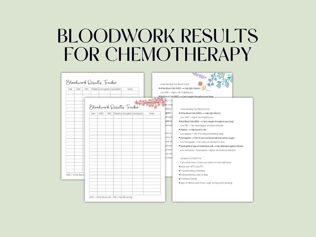 Chemotherapy Bloodwork Tracker & Symptom Guide | Medical Log for Cancer ...