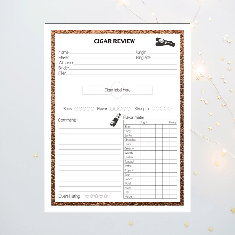 Cigar Review Log - Cigar Tasting Template for Cigar Lovers, Printable ...
