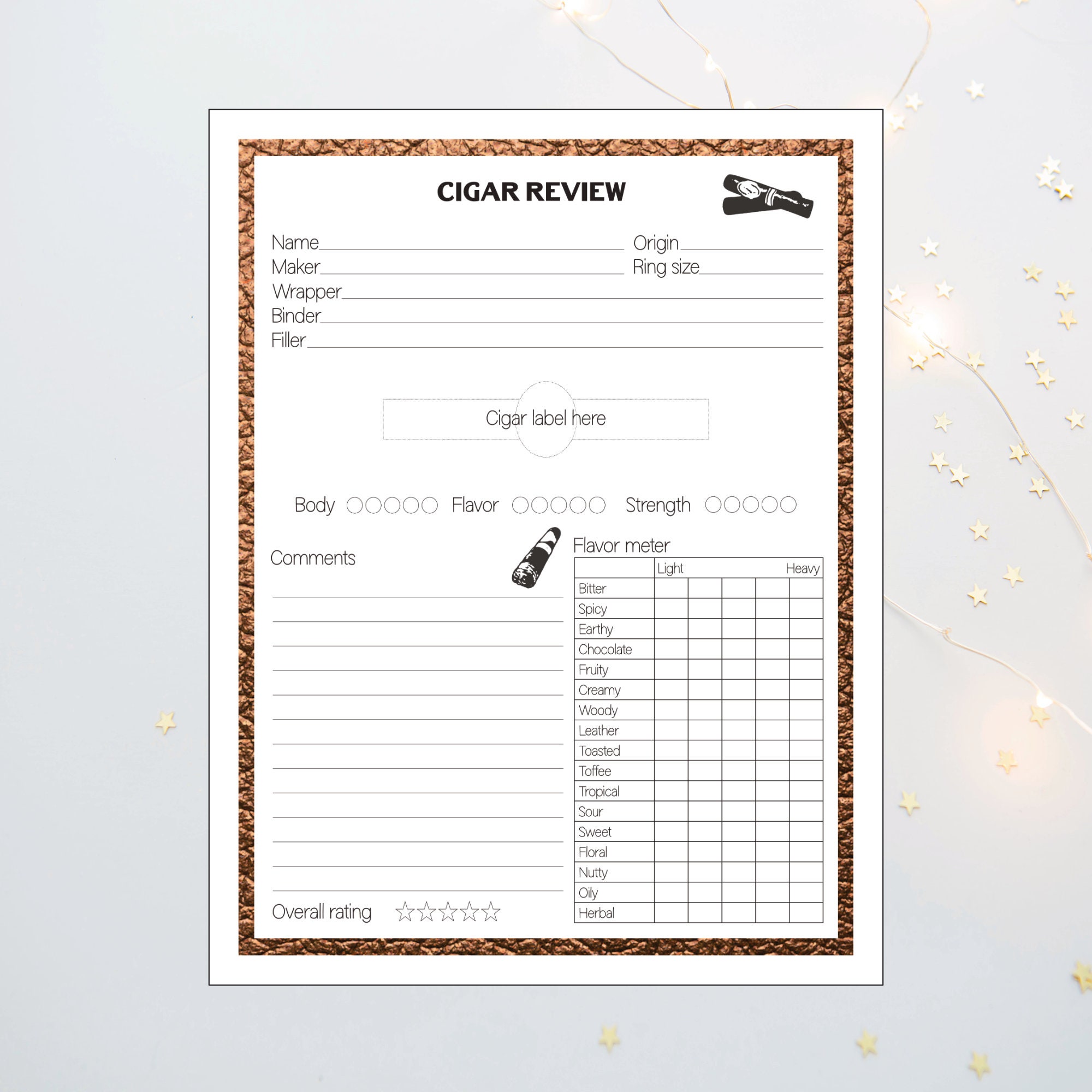 Cigar Review Log, Cigar Tasting Template, Gifts for Cigar Lovers ...