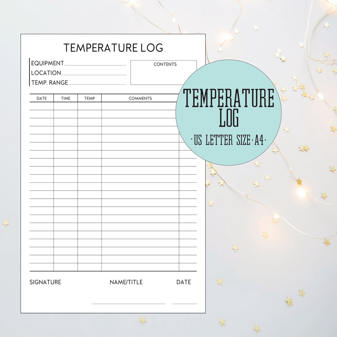 Temperature Log, Daily Refrigerator INSTANT DOWNLOAD, Printable ...