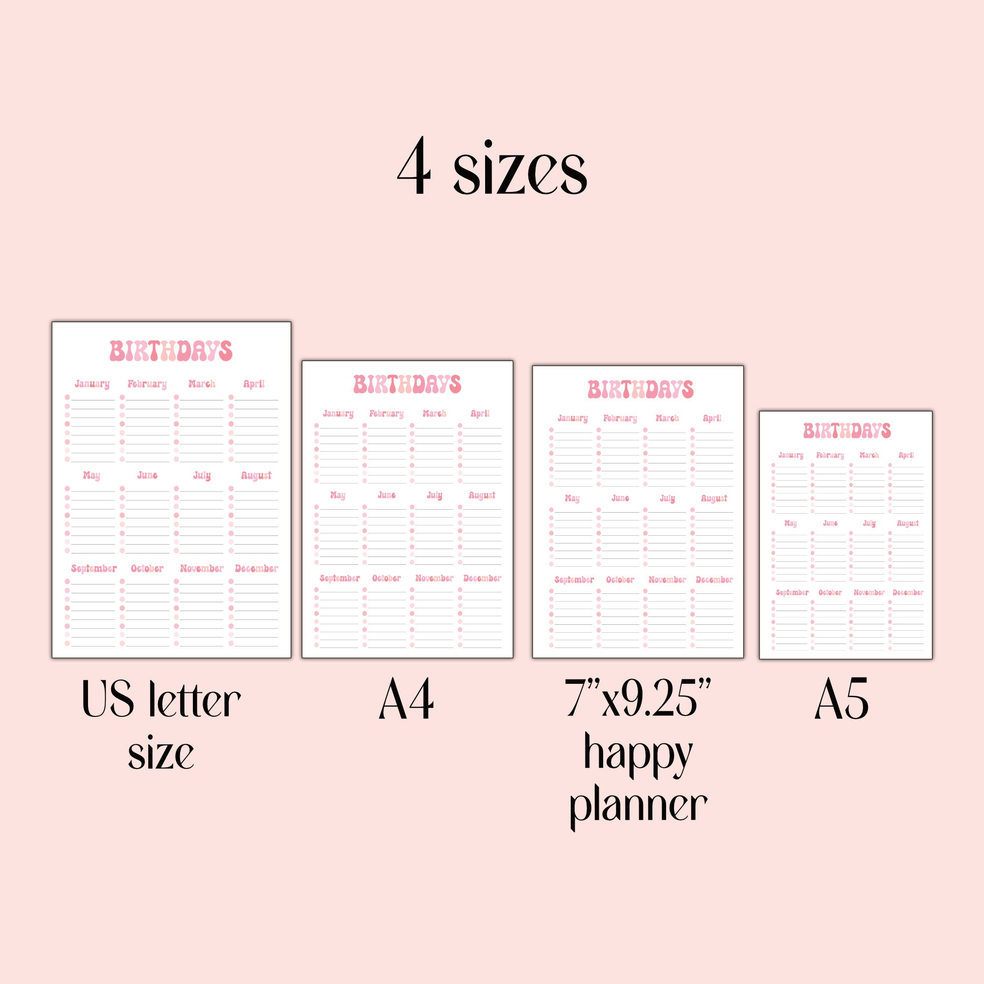 Birthday Tracker Printable - Pink Birthday Tracking Template | Birthday ...