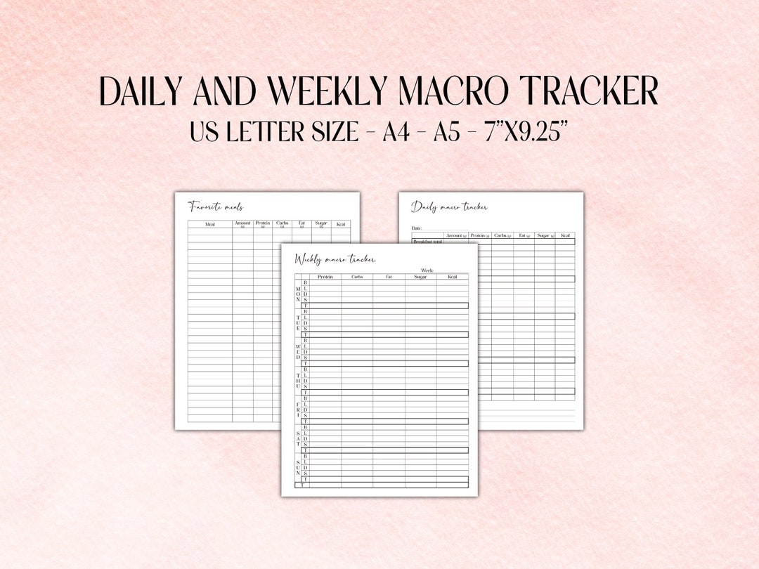 Macro Tracker Printable, Daily and Weekly Food Journal to Track Calorie ...