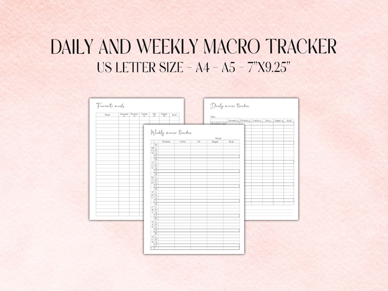 Macro Tracker Printable, Daily and Weekly Food Journal to Track Calorie ...