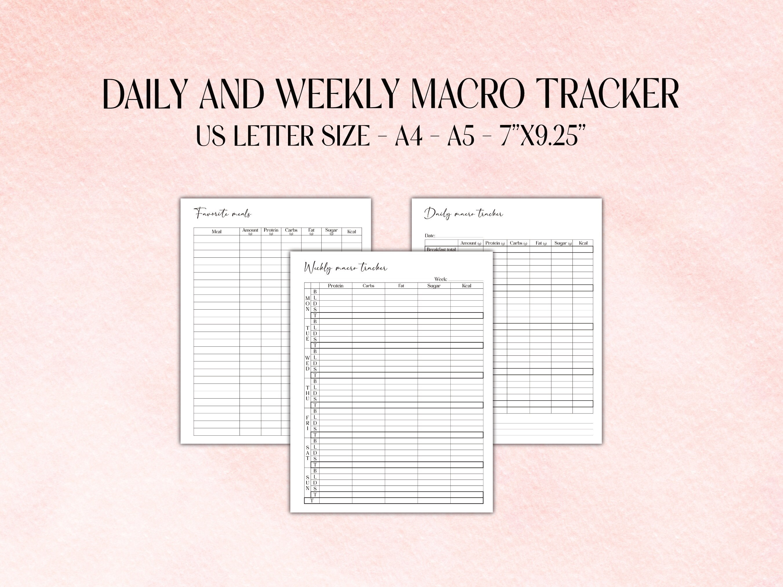 Macro Tracker Printable, Daily and Weekly Food Journal to Track Calorie ...