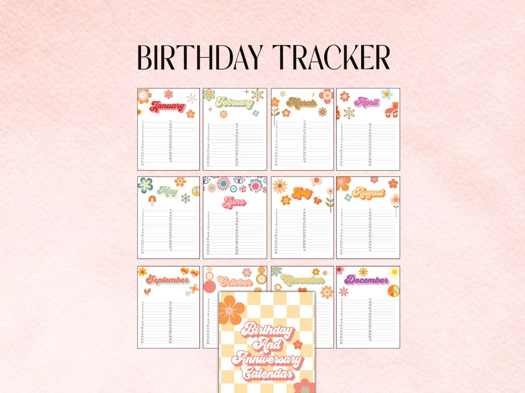 Birthday Calendar Printable, Birthday Tracker, Perpetual Calendar for ...