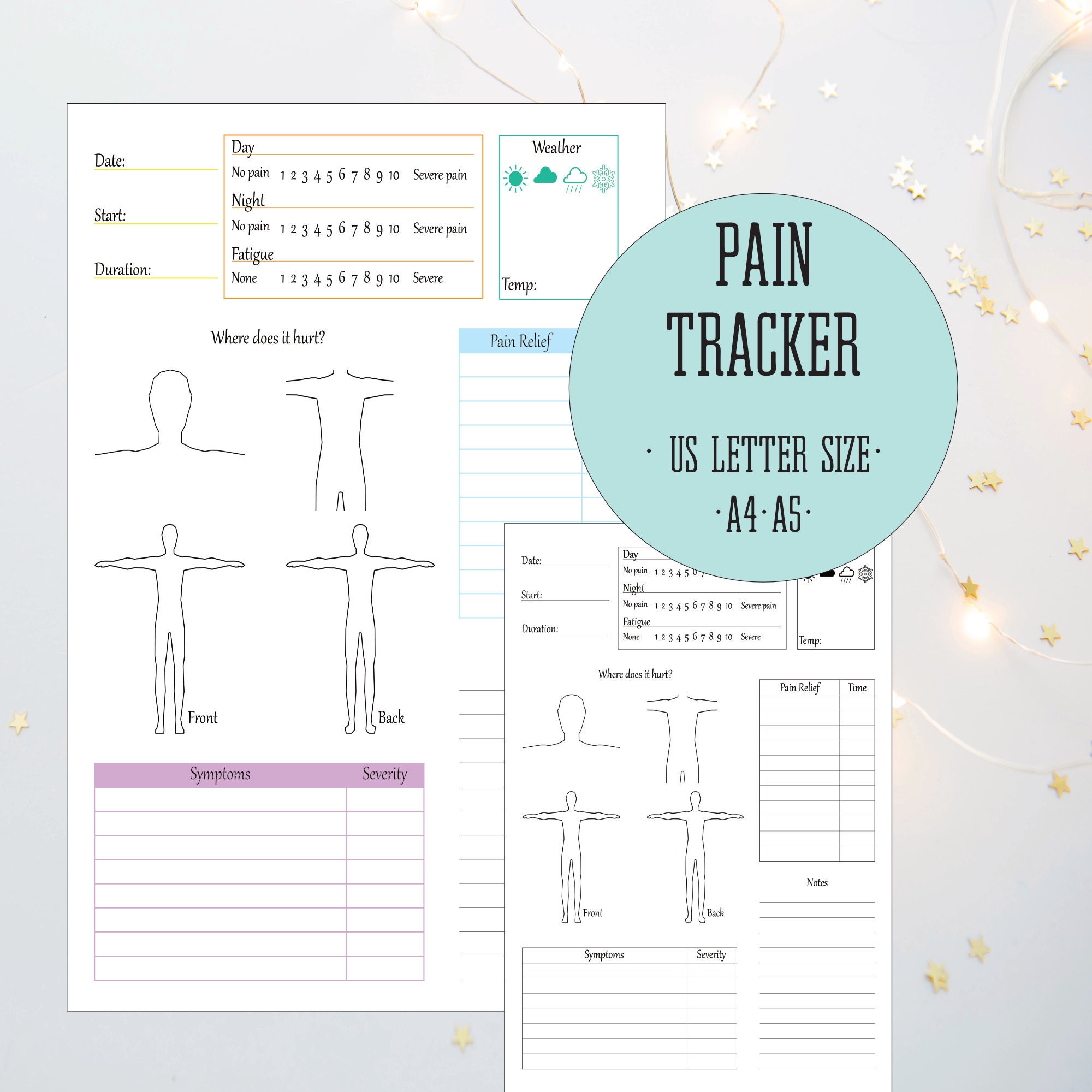 Pain Tracker Log, Printable Pain Diary, Instant Download, Track Pain ...