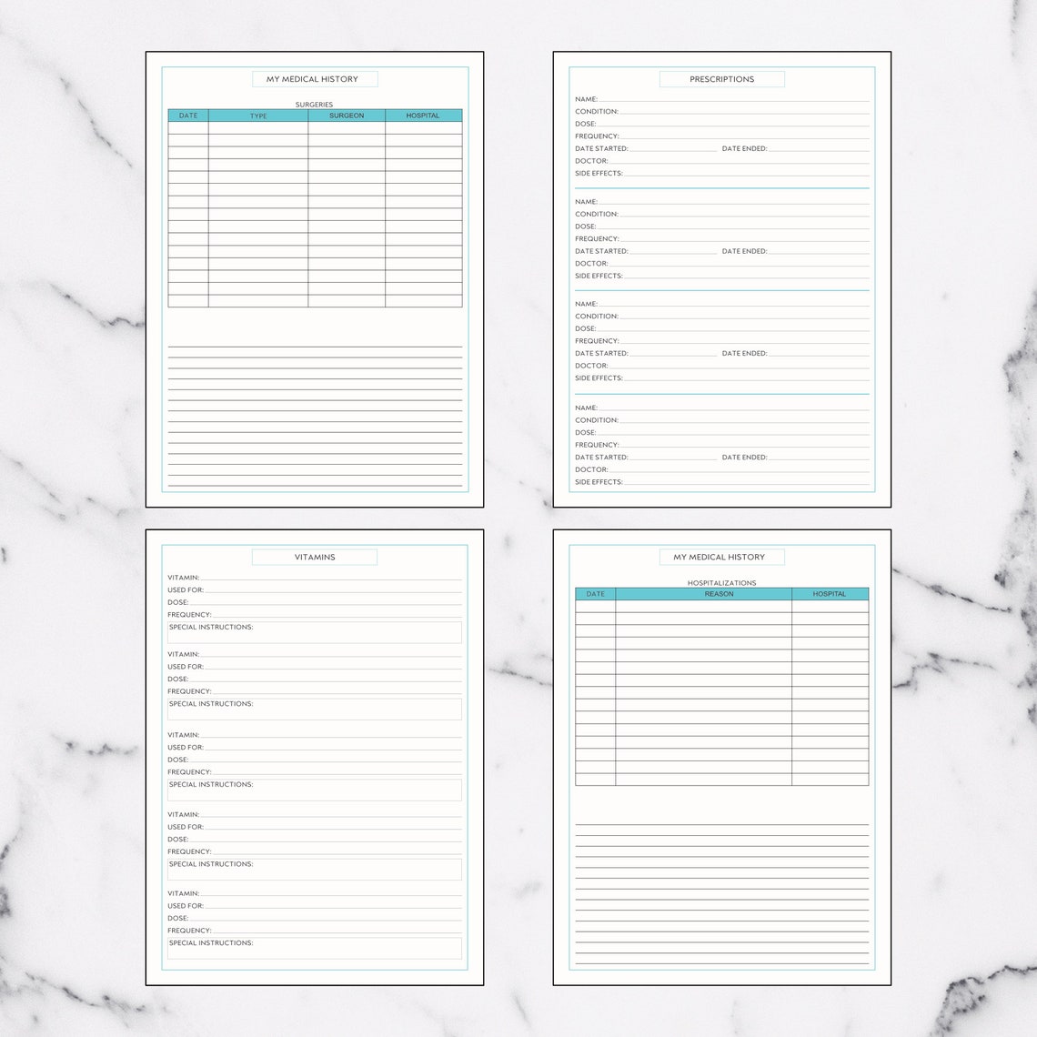 Personal Health Record Keeper: PRINTABLE, Track Prescriptions, Medical ...
