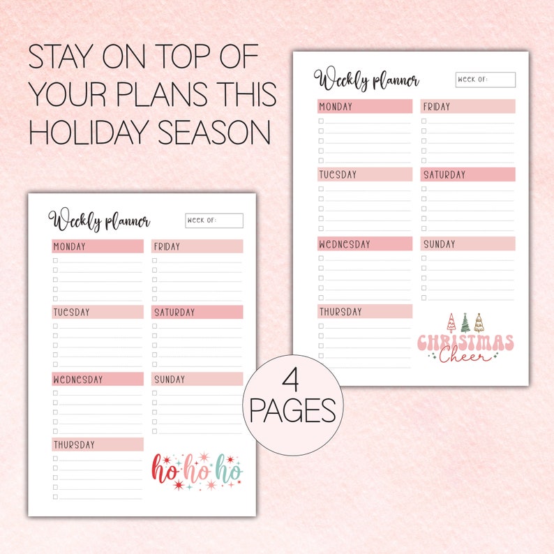 Weekly Planner Inserts, Pink Christmas Schedule Planner, Printable to ...
