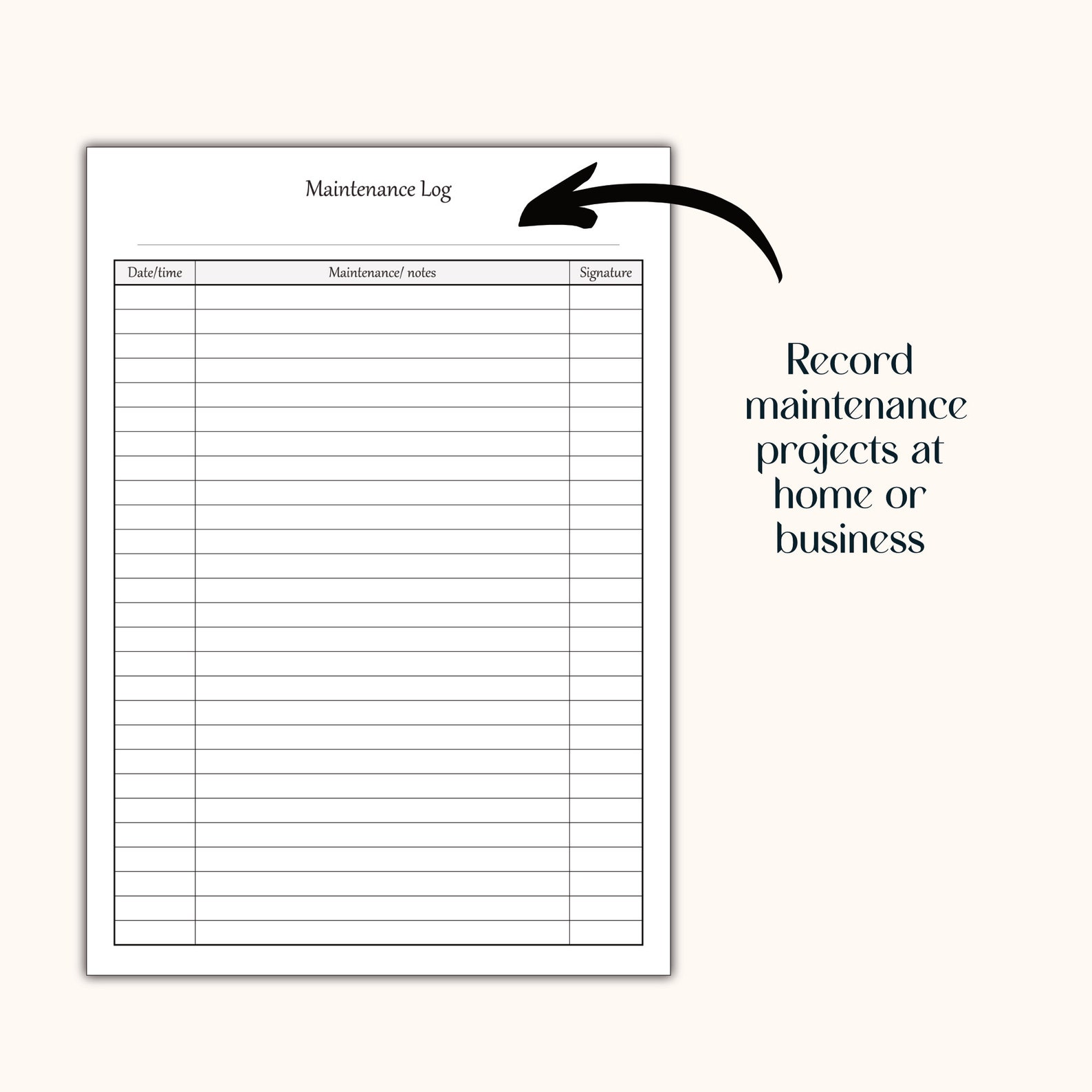 Maintenance Log, Printable, Track Maintenance and Repairs, Maintenance ...