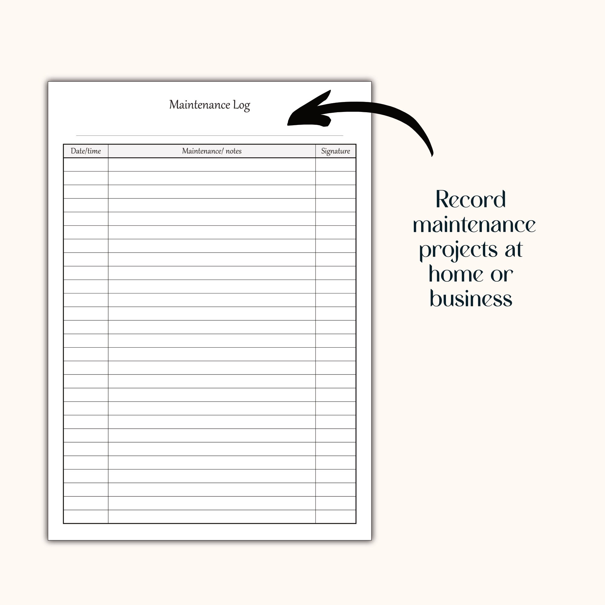 Maintenance Log, Printable, Track Maintenance and Repairs, Maintenance ...