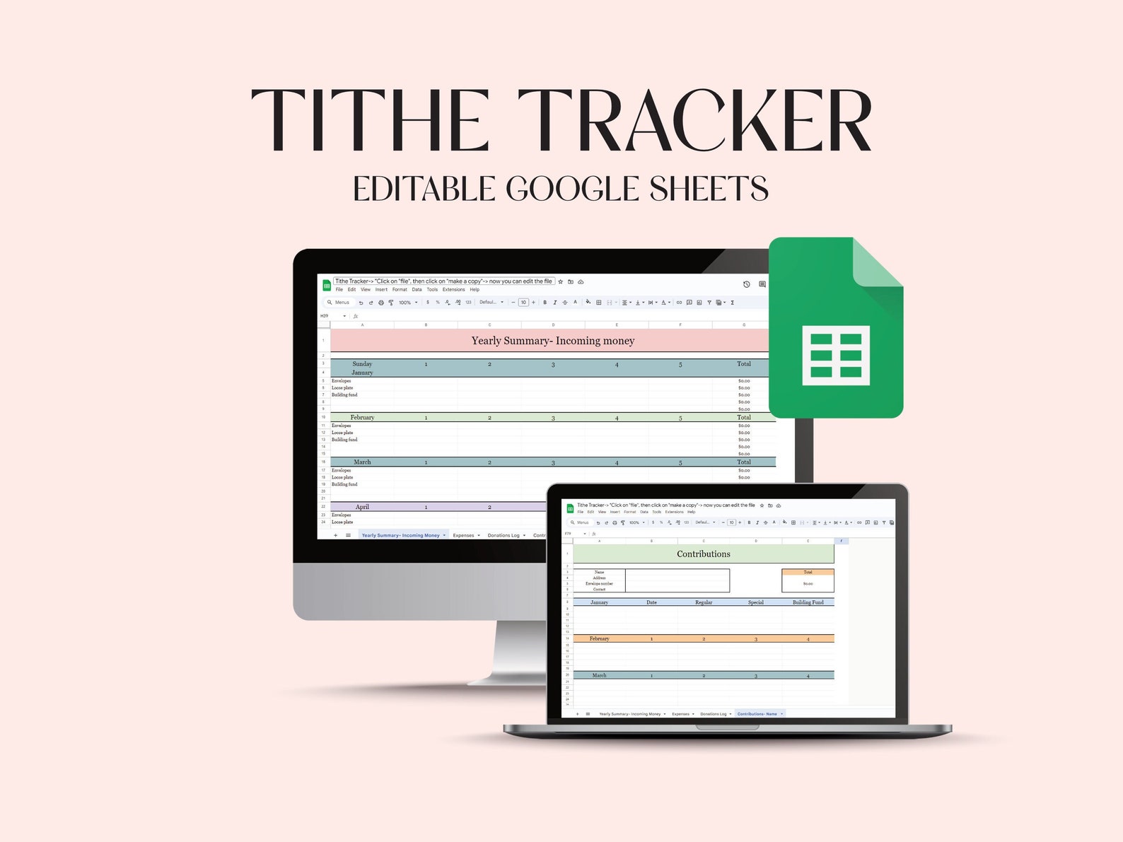 Tithe Tracker Google Sheets, Editable Giving Log, Tithes and Offering ...