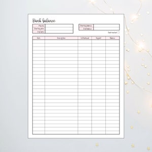 Bank Balance, Printable Bank Balance Log, Bank Account Tracker, Savings ...