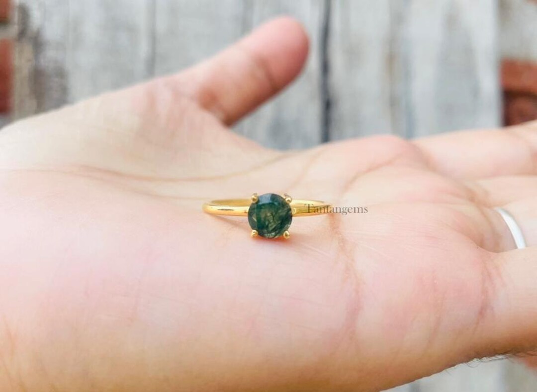 Nature Green Moss Agate Ring for Women/moss Agate Ring/925 Silver Ring ...
