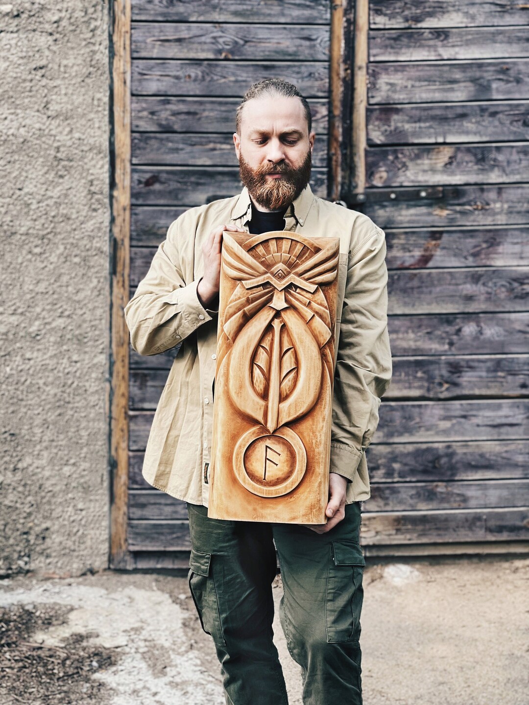 A Large 60 Cm Tall Wooden Statue - Odin. Hand-carved Wooden Statue ...