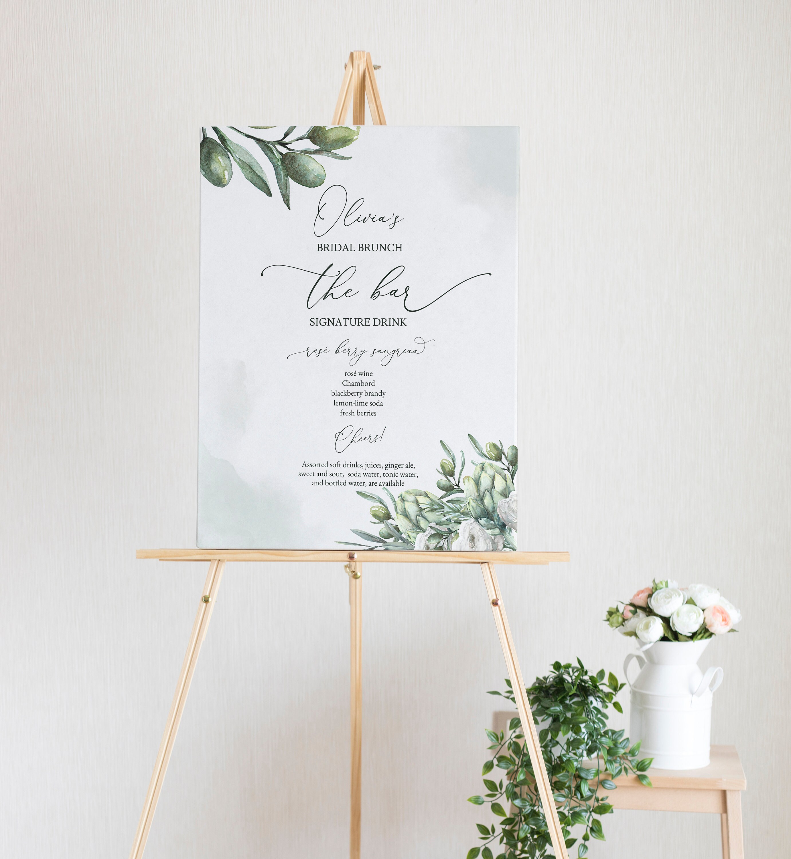 Italian Garden Tuscan Editable Bar Signs Greenery Editable - Etsy