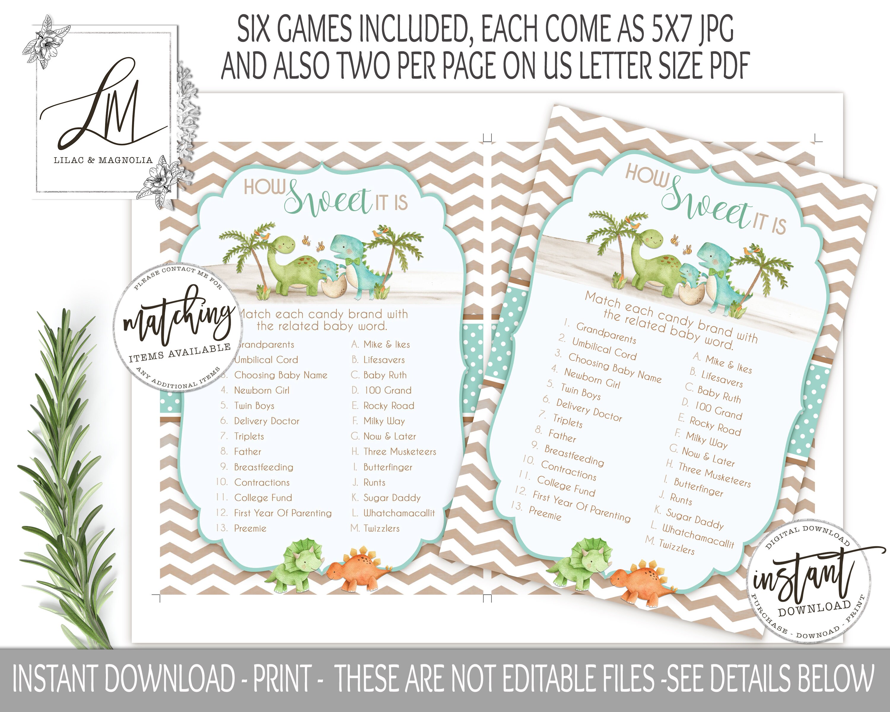 Dinosaur Baby Shower Game Set Baby Dinosaur Baby Shower - Etsy