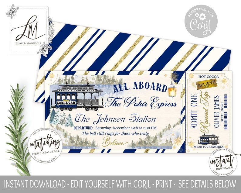 Editable Polar Express Ticket, Christmas Trolley Boarding Pass (digital ...