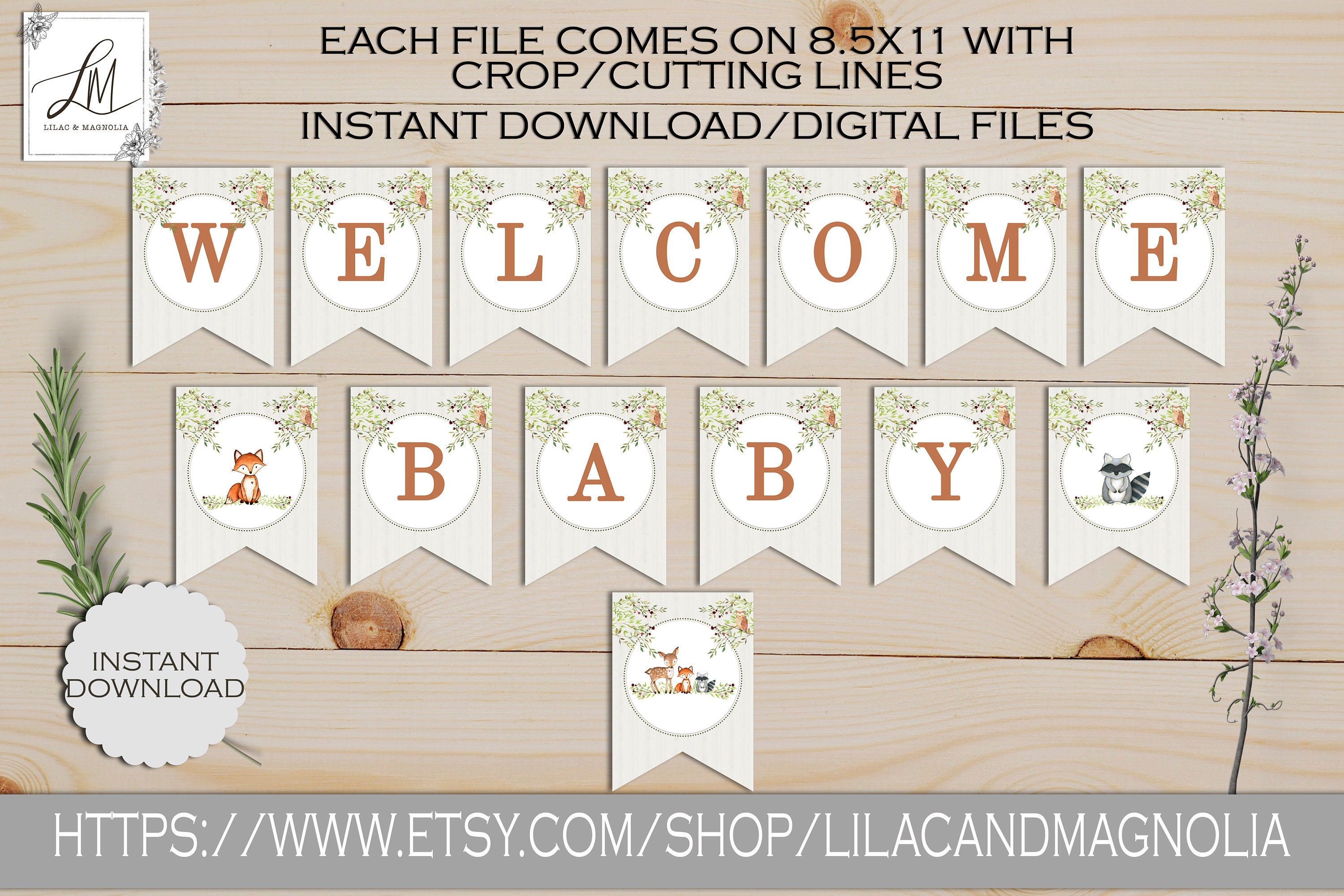 Woodland Greenery Welcome Banner Instant Download Baby - Etsy