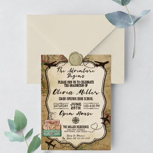 Adventure Awaits Graduation Template, Vintage Antique World Map Travel ...