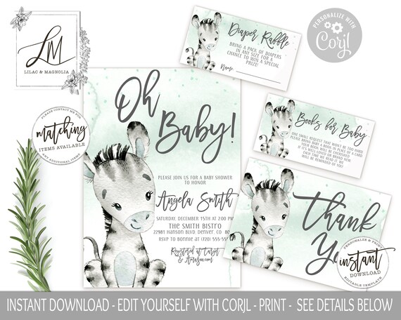 Zebra Baby Shower Invite Template Free, Custom Printable Baby Shower