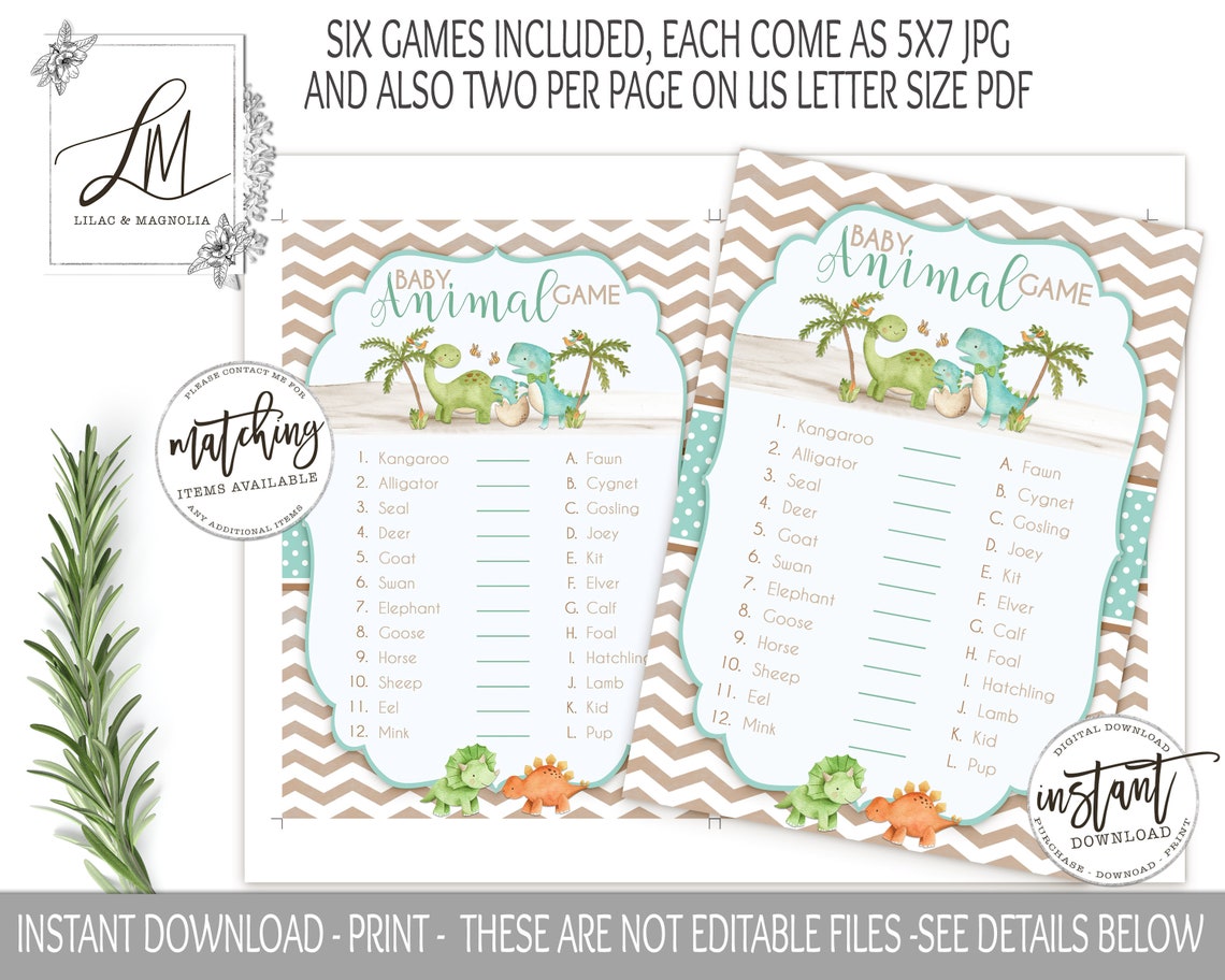Dinosaur Baby Shower Game Set Baby Dinosaur Baby Shower - Etsy