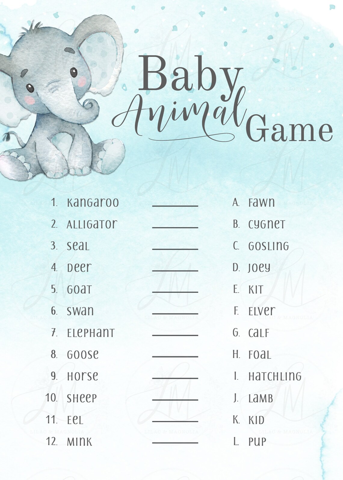 Blue Elephant Baby Shower Game Set Blue Elephant Baby Shower | Etsy