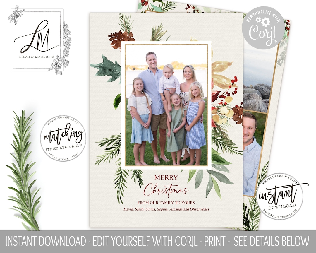 Editable Holiday Greeting Card With Photo, Christmas Photo Card, Winter ...