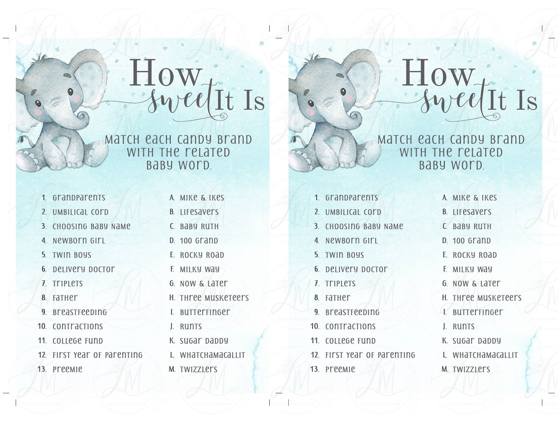 Blue Elephant Baby Shower Game Set Blue Elephant Baby Shower | Etsy