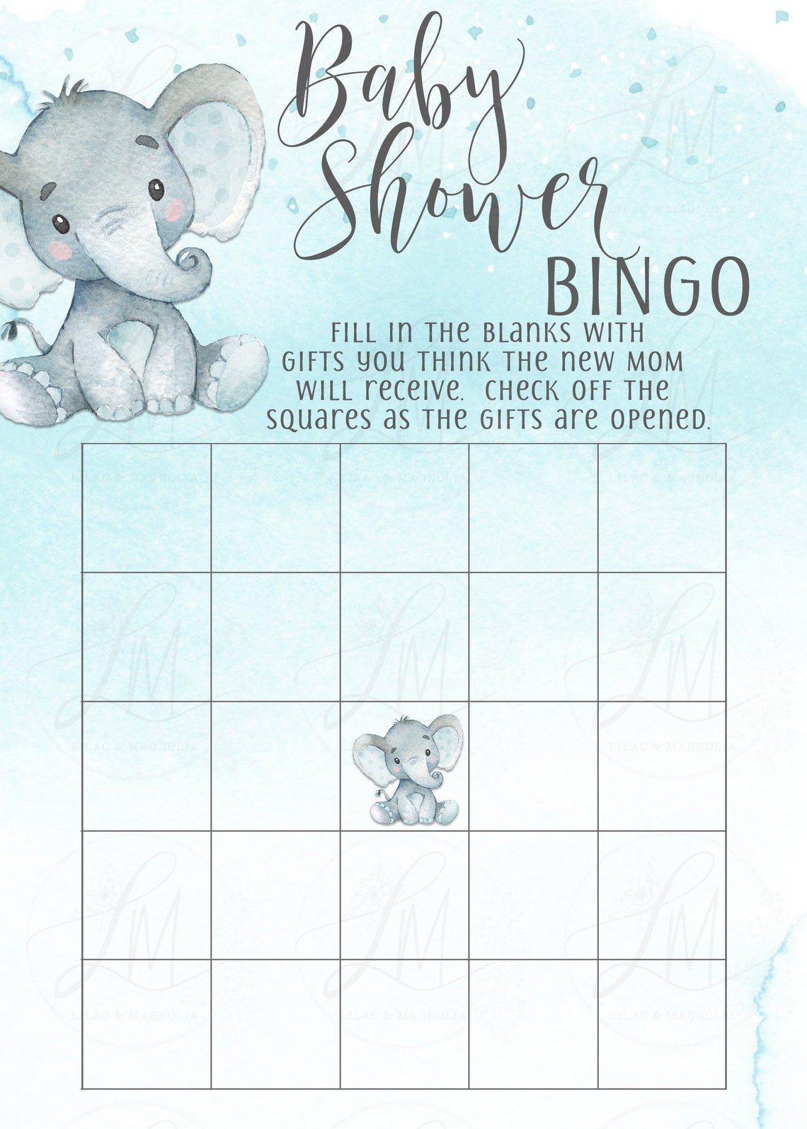 Blue Elephant Baby Shower Game Set Blue Elephant Baby Shower - Etsy