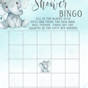 Blue Elephant Baby Shower Game Set, Blue Elephant Baby Shower Bingo ...