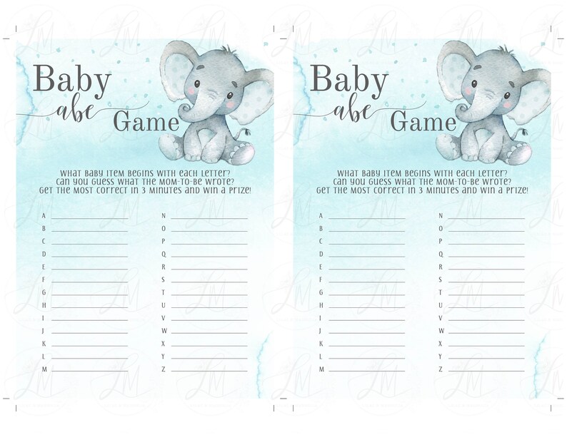 Blue Elephant Baby Shower Game Set Blue Elephant Baby Shower | Etsy