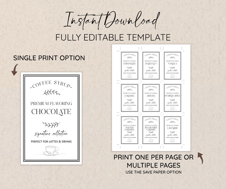 Editable Coffee Syrup Labels Template, 2x3 Inch Editable Corjl Label ...