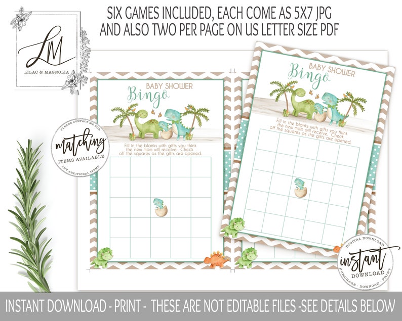 Dinosaur Baby Shower Game Set, Baby Dinosaur Baby Shower Bingo, Baby ...