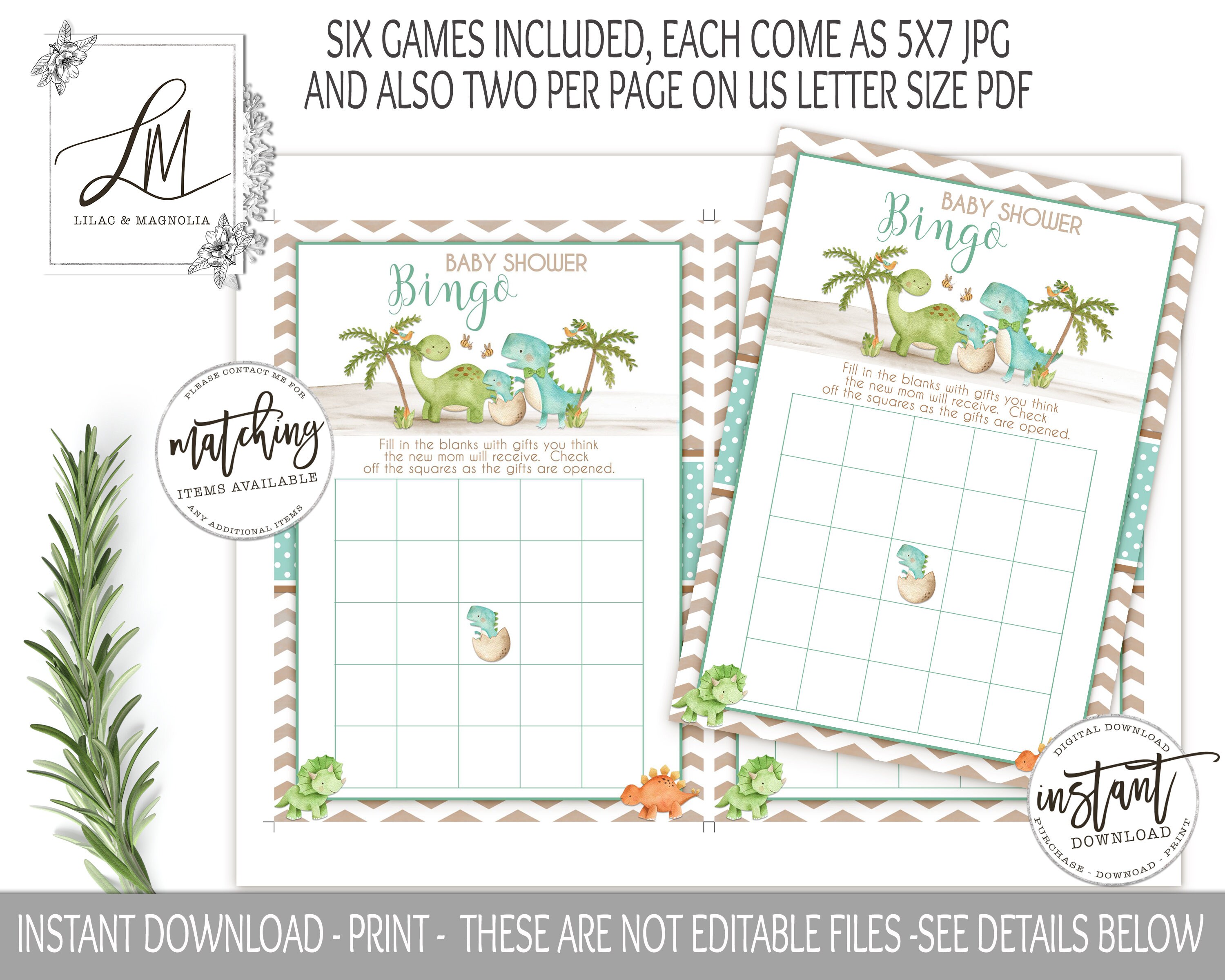 Dinosaur Baby Shower Game Set, Baby Dinosaur Baby Shower Bingo, Baby ...