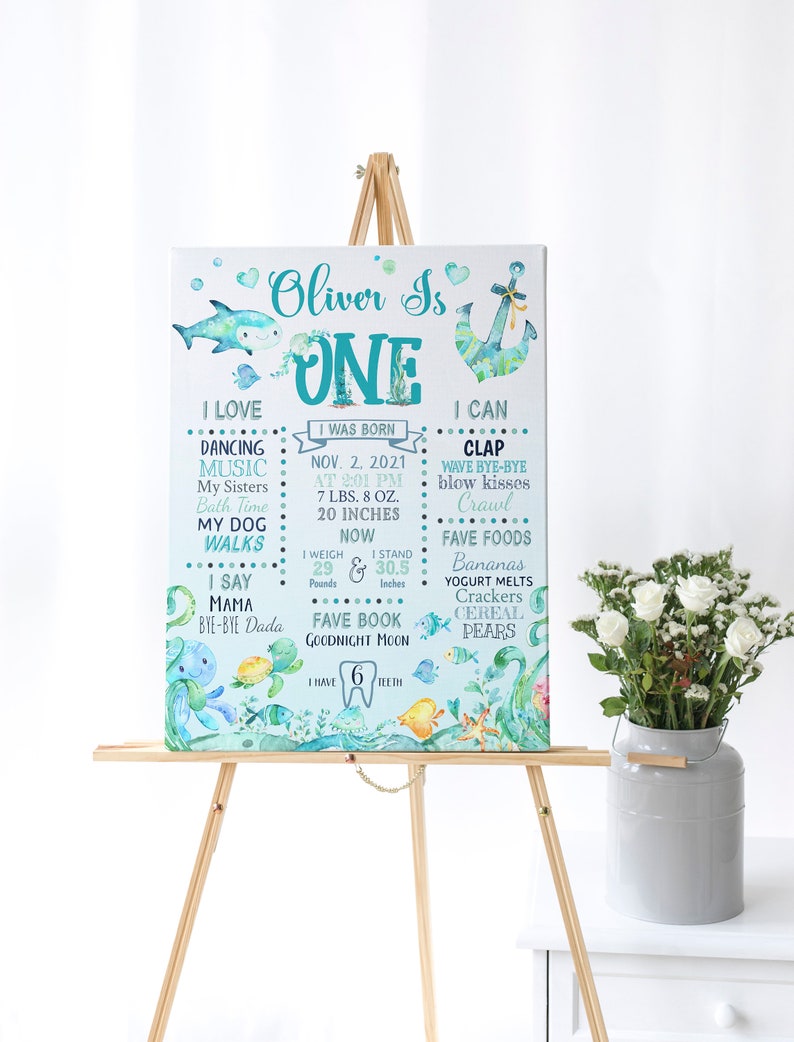 Under the Sea Milestone Sign Editable Template Blue and Teal - Etsy