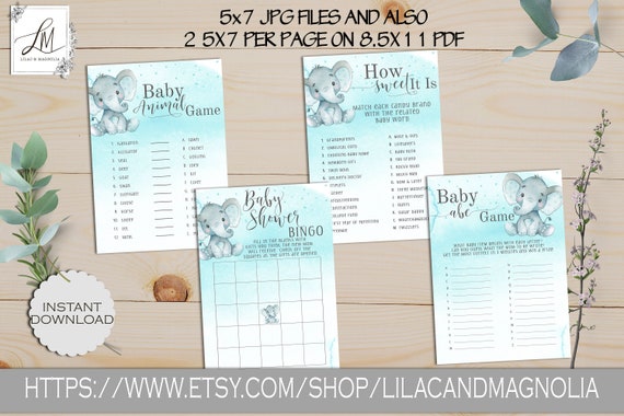 Blue Elephant Baby Shower Game Set Blue Elephant Baby Shower | Etsy