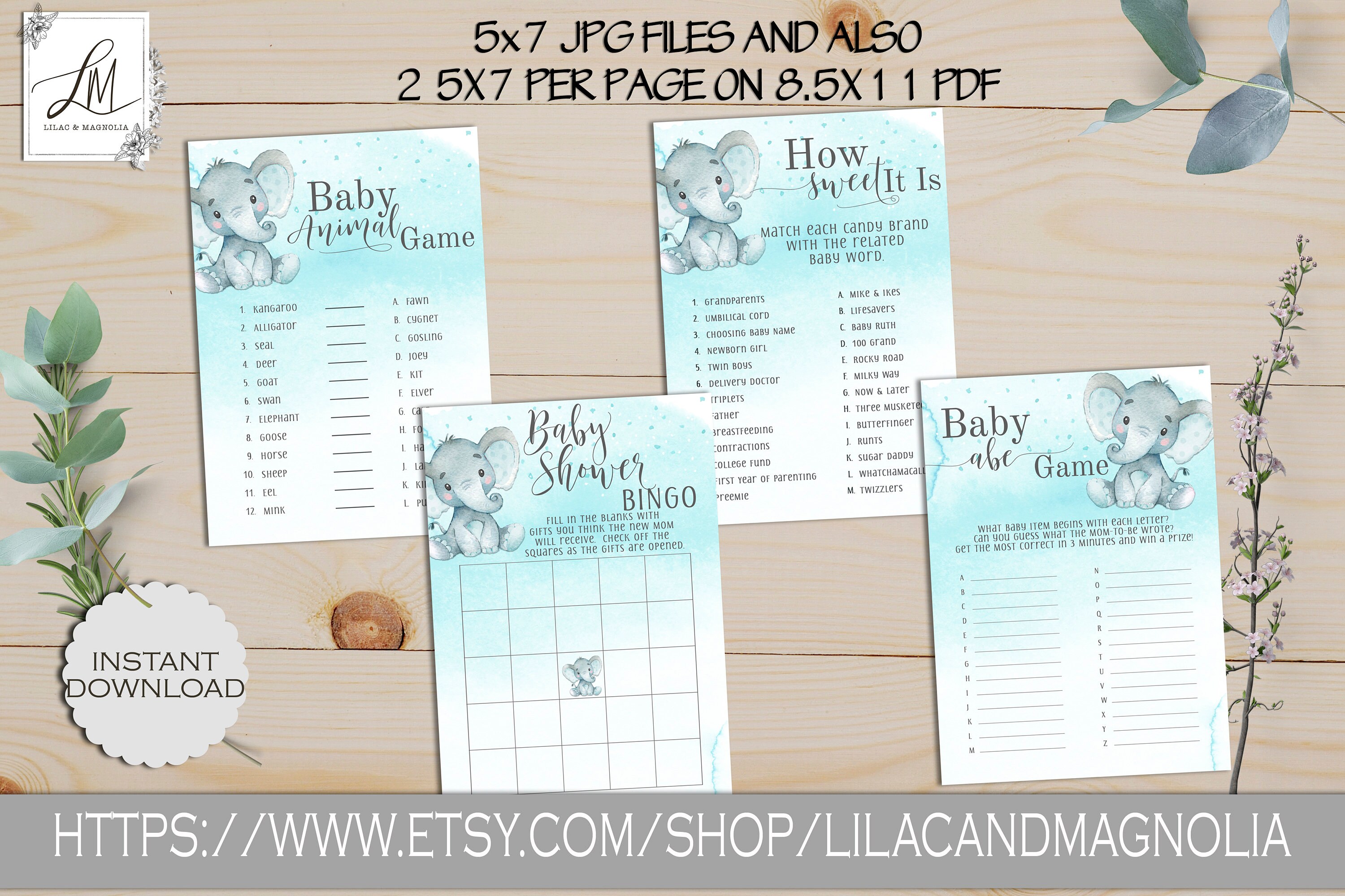 Blue Elephant Baby Shower Game Set Blue Elephant Baby Shower - Etsy