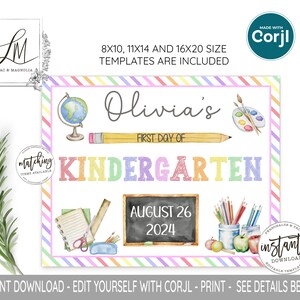 Editable First Day of School Sign, School Sign Template, Back to School ...