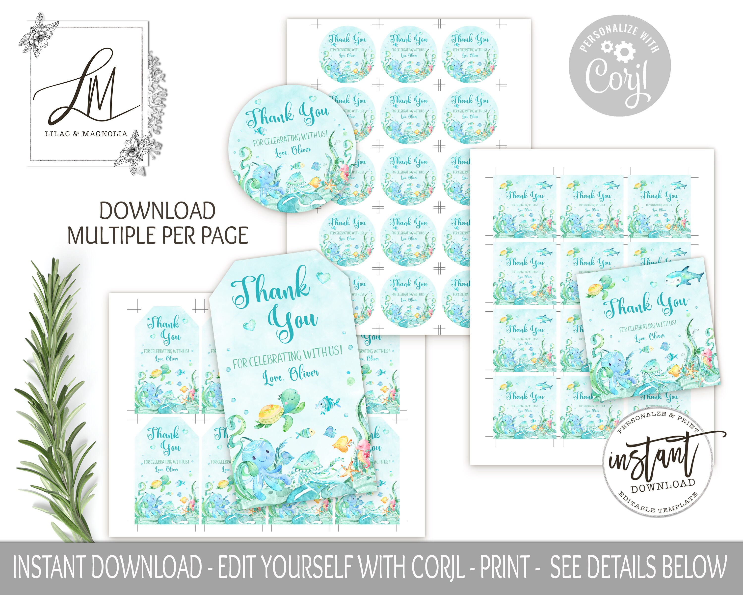 Editable Under the Sea Birthday Favor Tag Under the Sea - Etsy