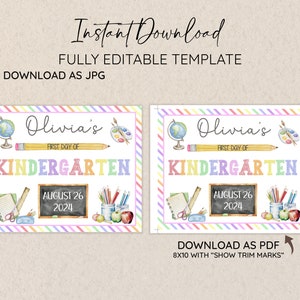 Editable First Day of School Sign, School Sign Template, Back to School ...